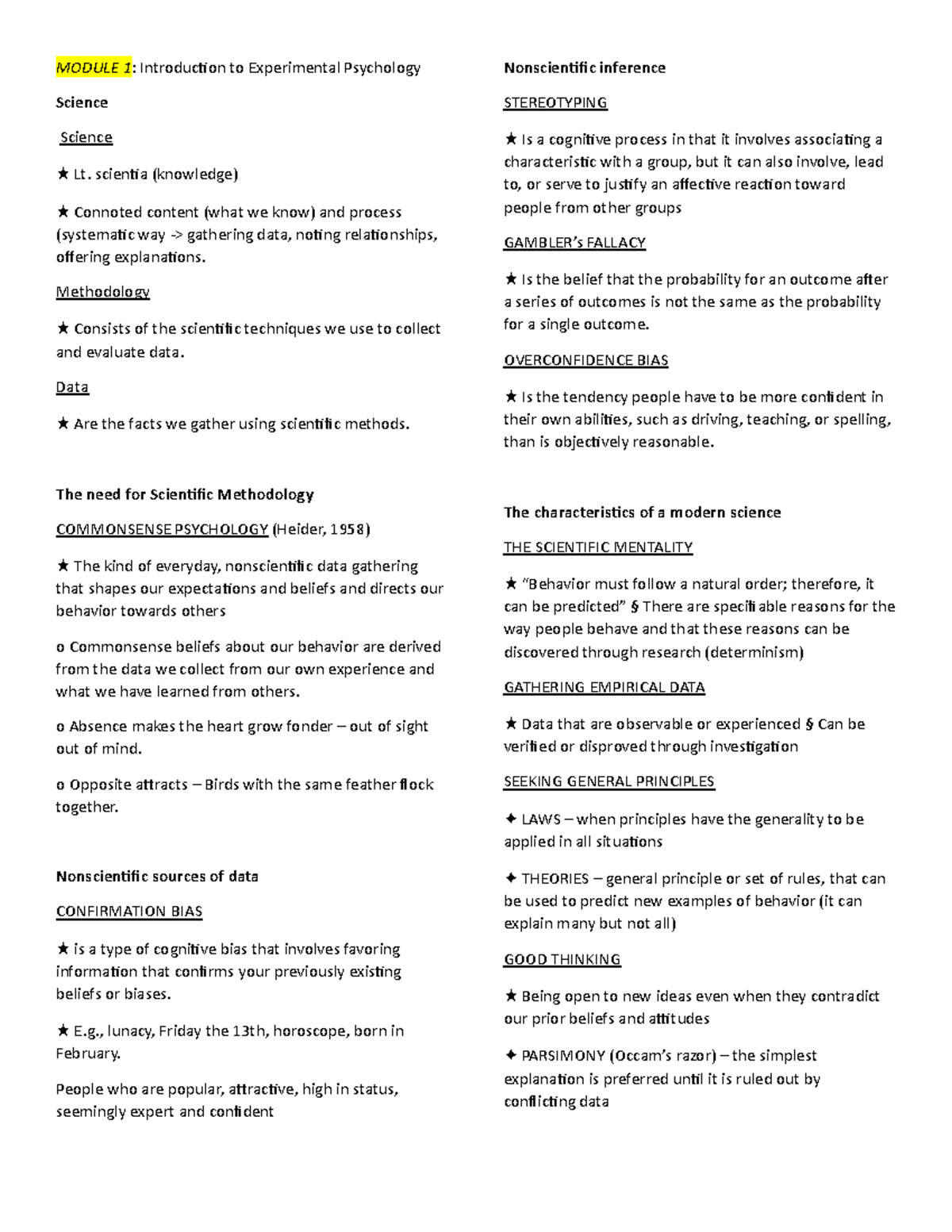 Experimental Psychology Reviewer - MODULE 1: Introduction to ...