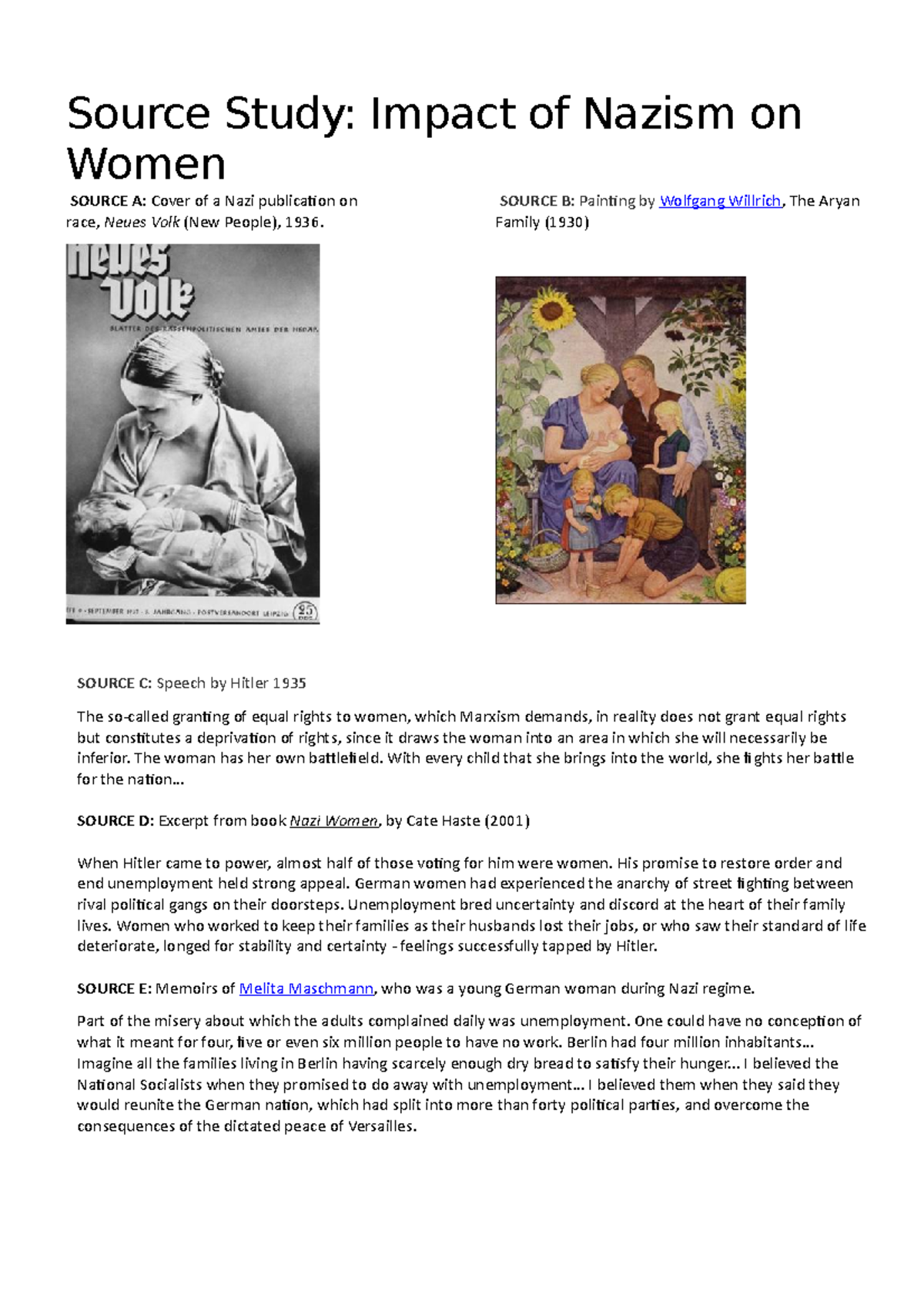 Impact of Nazism on Women and Youth Source Practice - Source Study ...