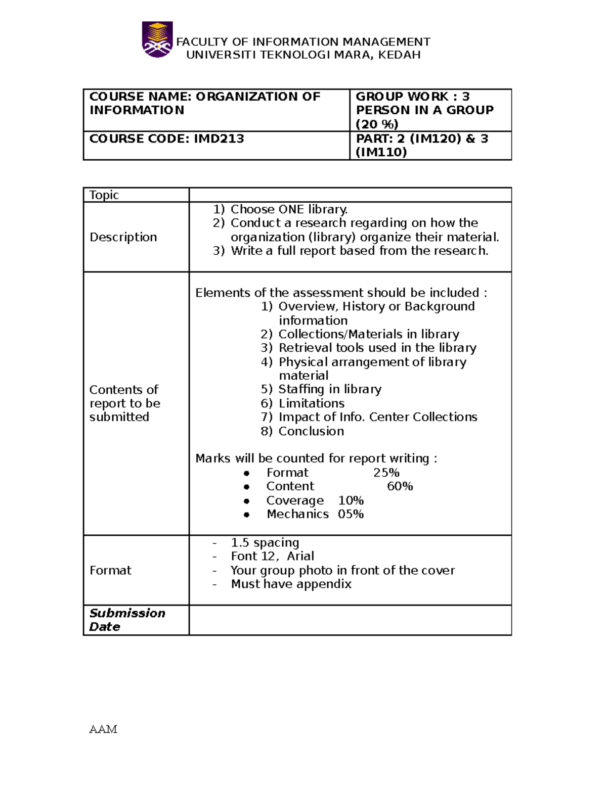 IMD213 Guidelines for final project - FACULTY OF INFORMATION MANAGEMENT ...