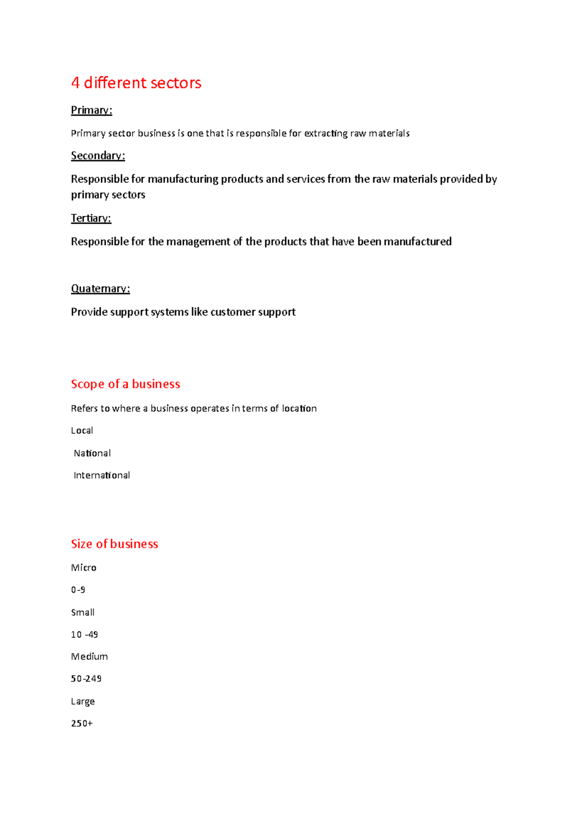 Business notes - 4 different sectors Primary: Primary sector business ...