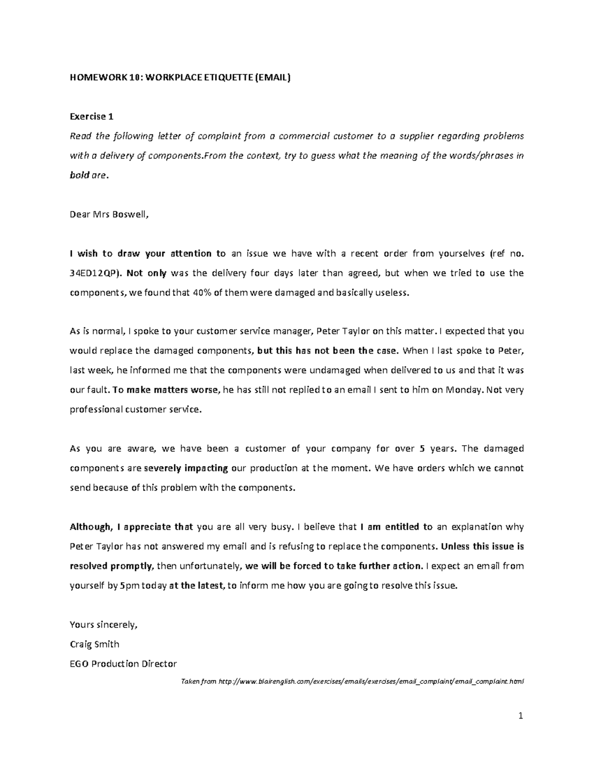 Assignment english - Tutorial work - HOMEWORK 10: WORKPLACE ETIQUETTE ...