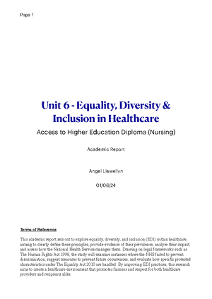 Unit 6 - new unit 6 learndirect - Equality, Diversity, and Inclusion (EDI) in Healthcare By ...