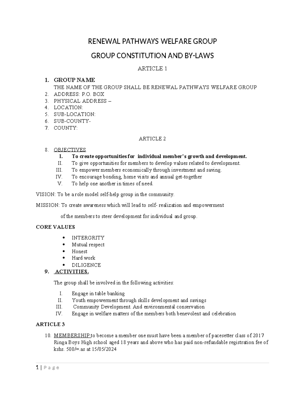 Pacesetter draft constitution - RENEWAL PATHWAYS WELFARE GROUP GROUP CONSTITUTION AND BY-LAWS ...
