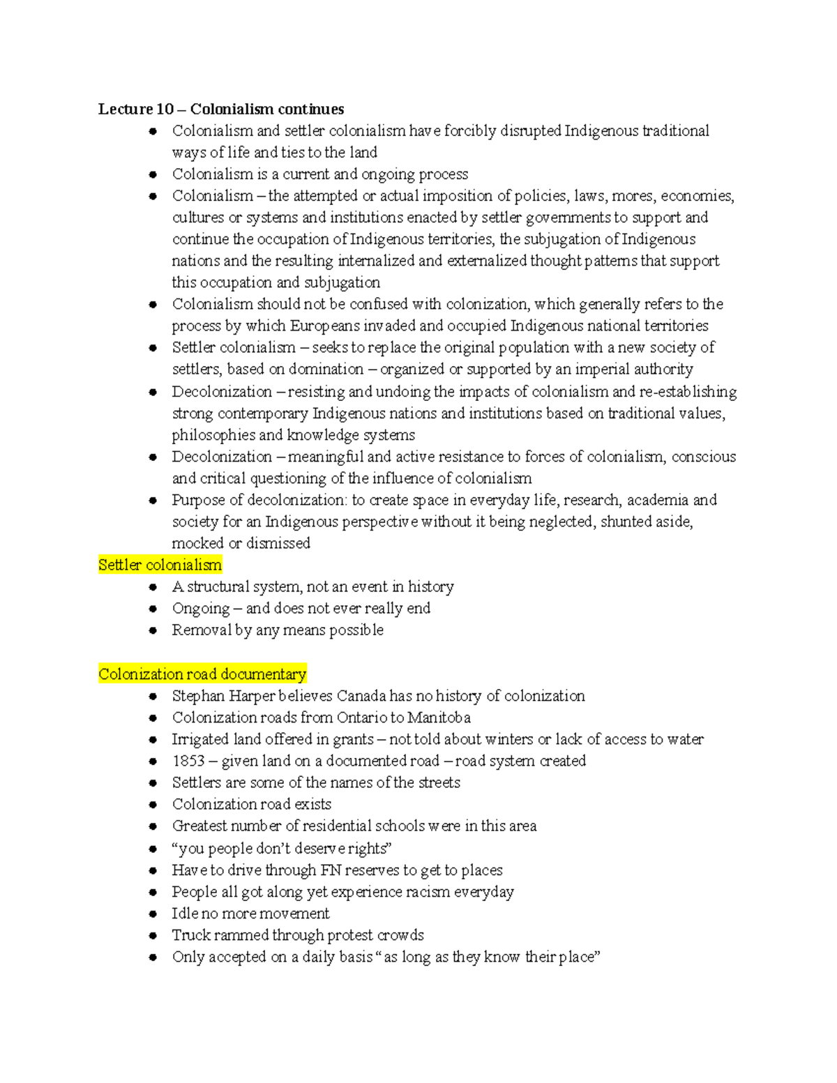 Module 10 - History 195 Notes - Lecture 10 – Colonialism continues ...