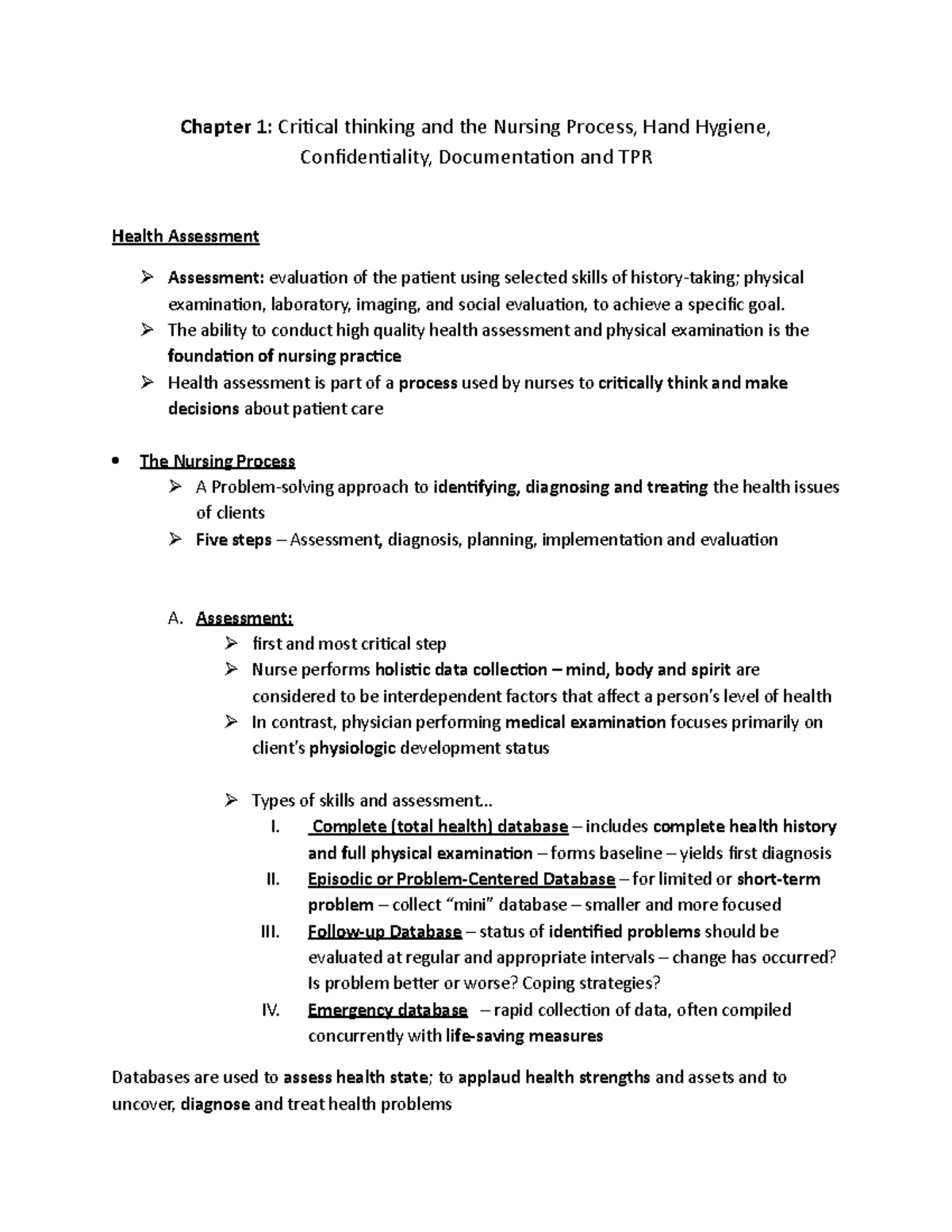 1 Health Assessment and Hygiene - Chapter 1: Critical thinking and the ...