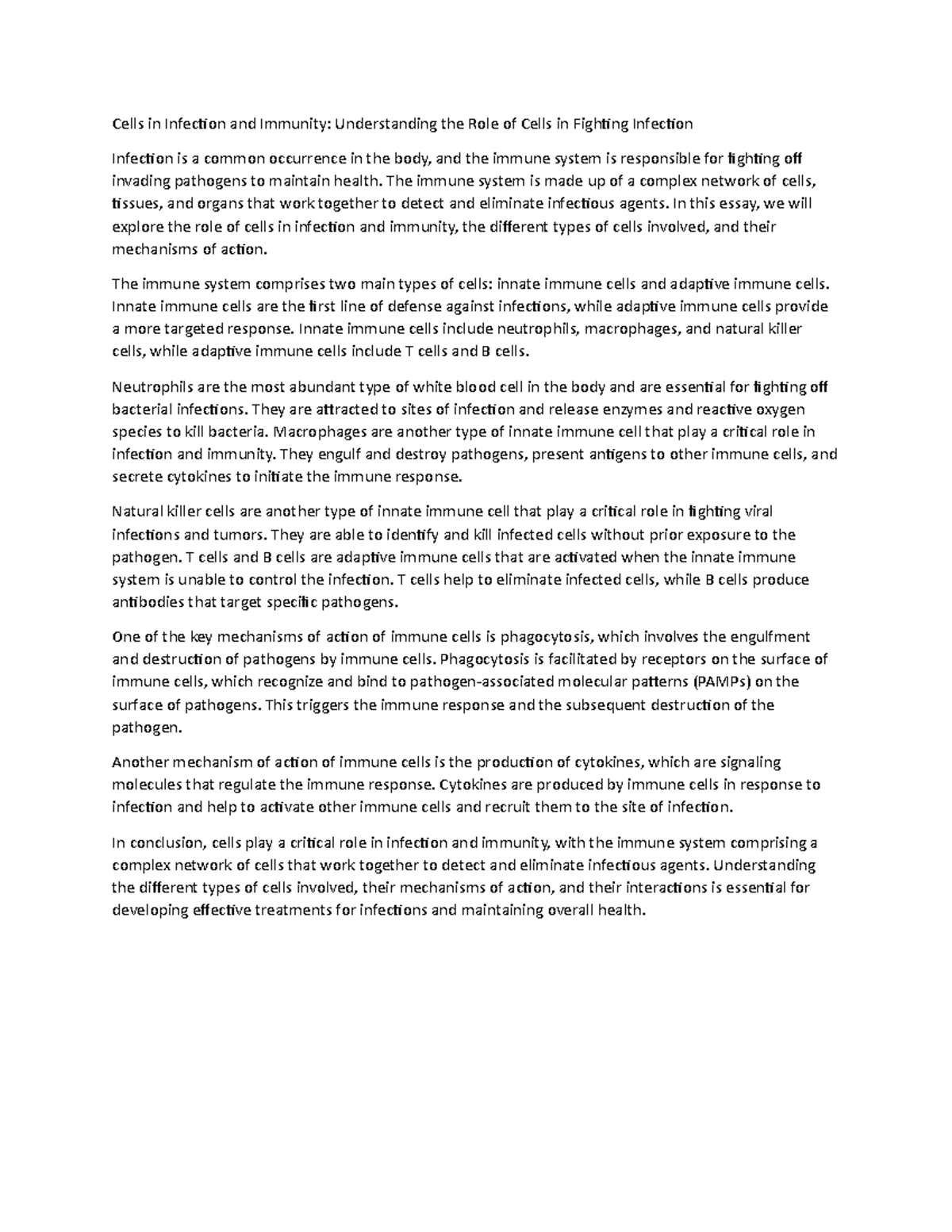 Cells in Infection and Immunity - The immune system is made up of a ...