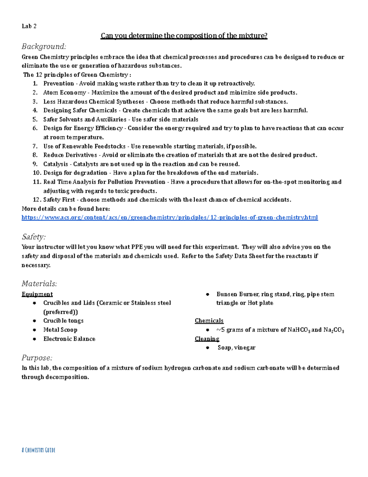 Lab 2 Composition of Mixtures - Lab 2 Can you determine the composition ...