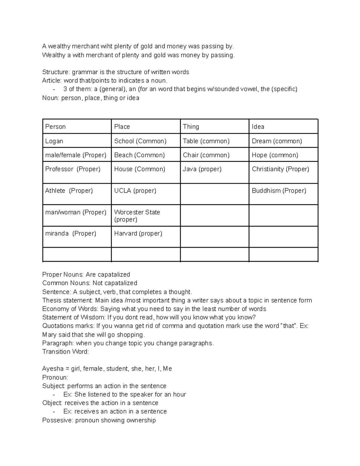 College Writing Notes - A wealthy merchant wiht plenty of gold and ...