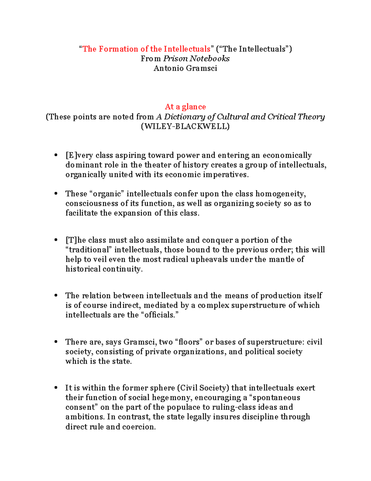 The Formation of the Intellectuals AT A Glance - “The Formation of the ...