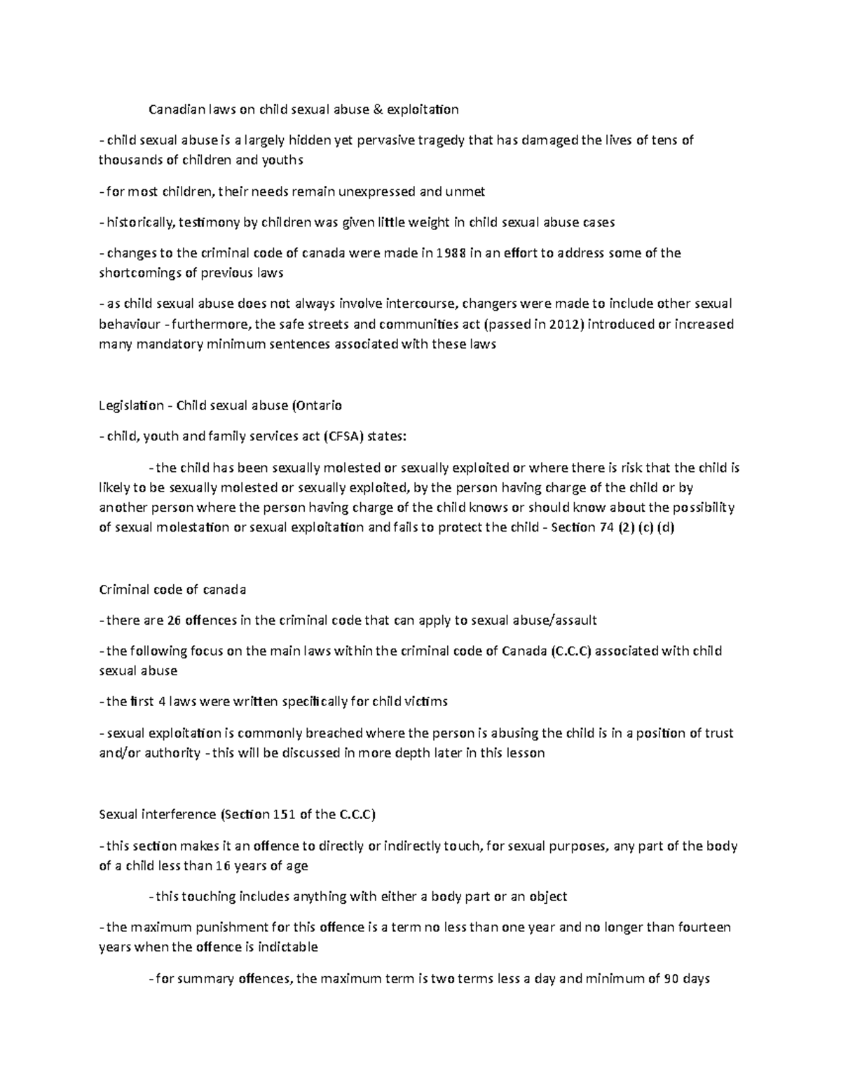 Child abuse 3 - Lecture notes 3 - Canadian laws on child sexual abuse ...