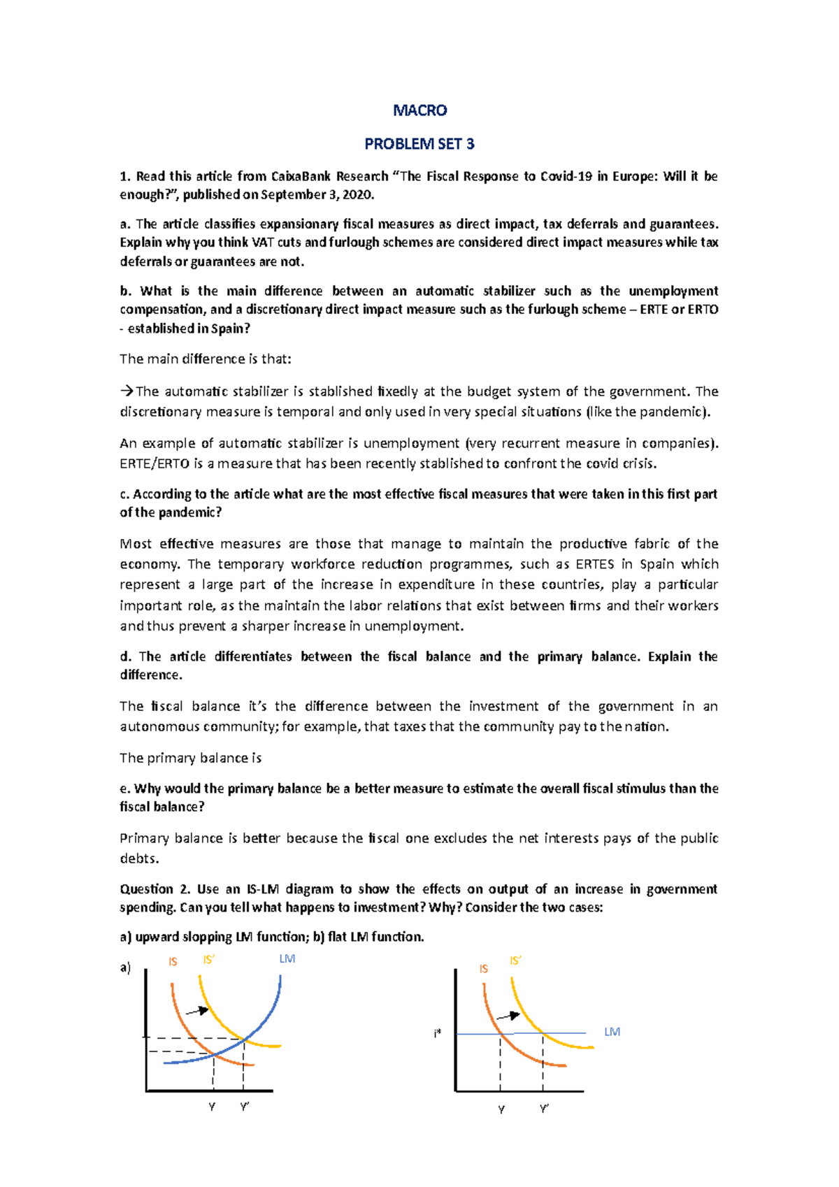 Problem set 3 - MACRO PROBLEM SET 3 Read this article from CaixaBank ...