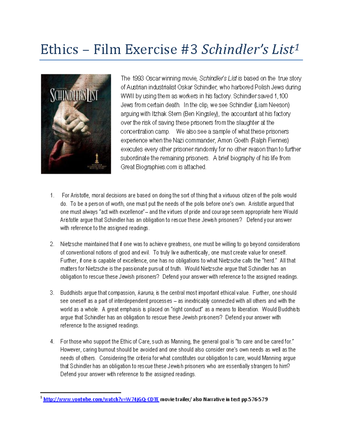 Ethics Film Exercise 3 - Grade: B - Ethics – Film Exercise #3 Schindler ...