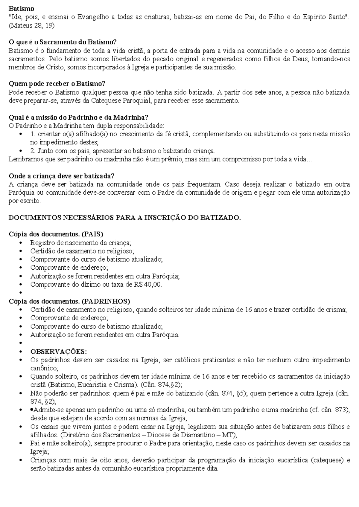 Batismo - Batismo "Ide, pois, e ensinai o Evangelho a todas as ...