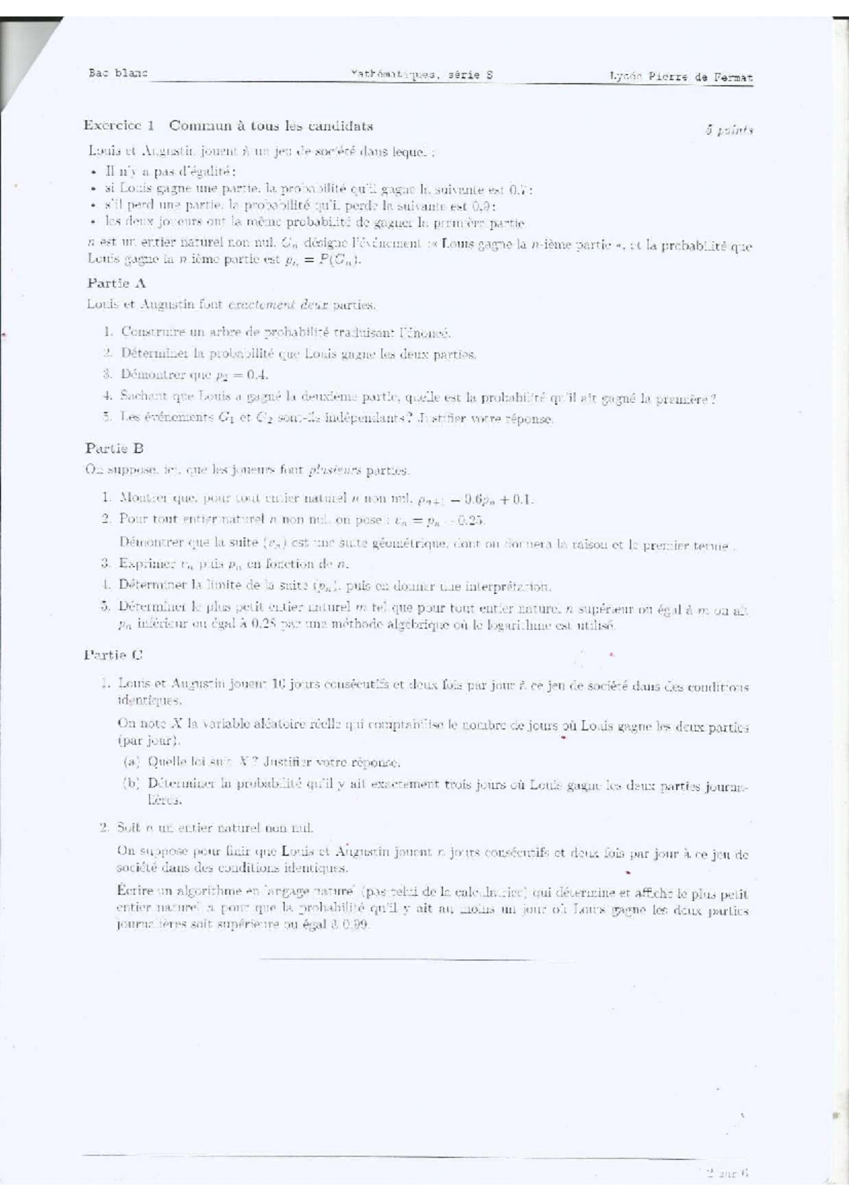 Bac blanc maths s - Mathématiques - Studocu