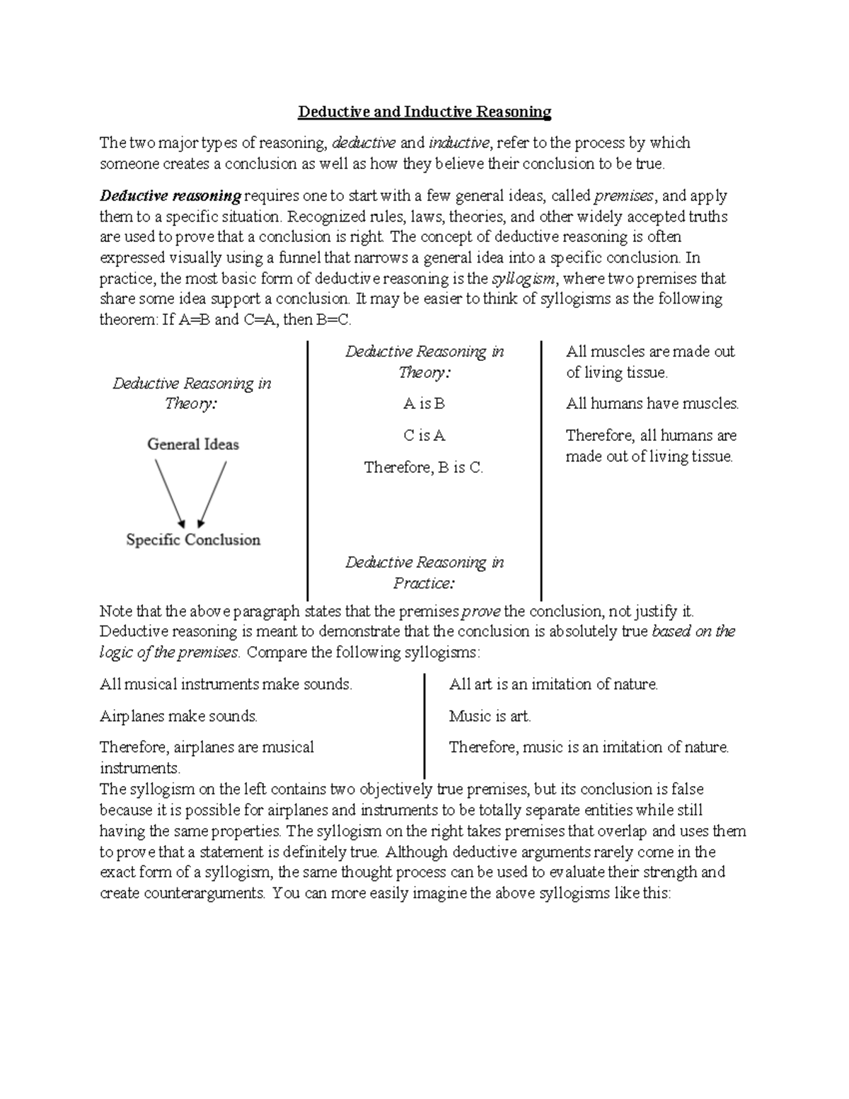 6 deductive and inductive reasoning - Deductive and Inductive Reasoning The two major types of ...