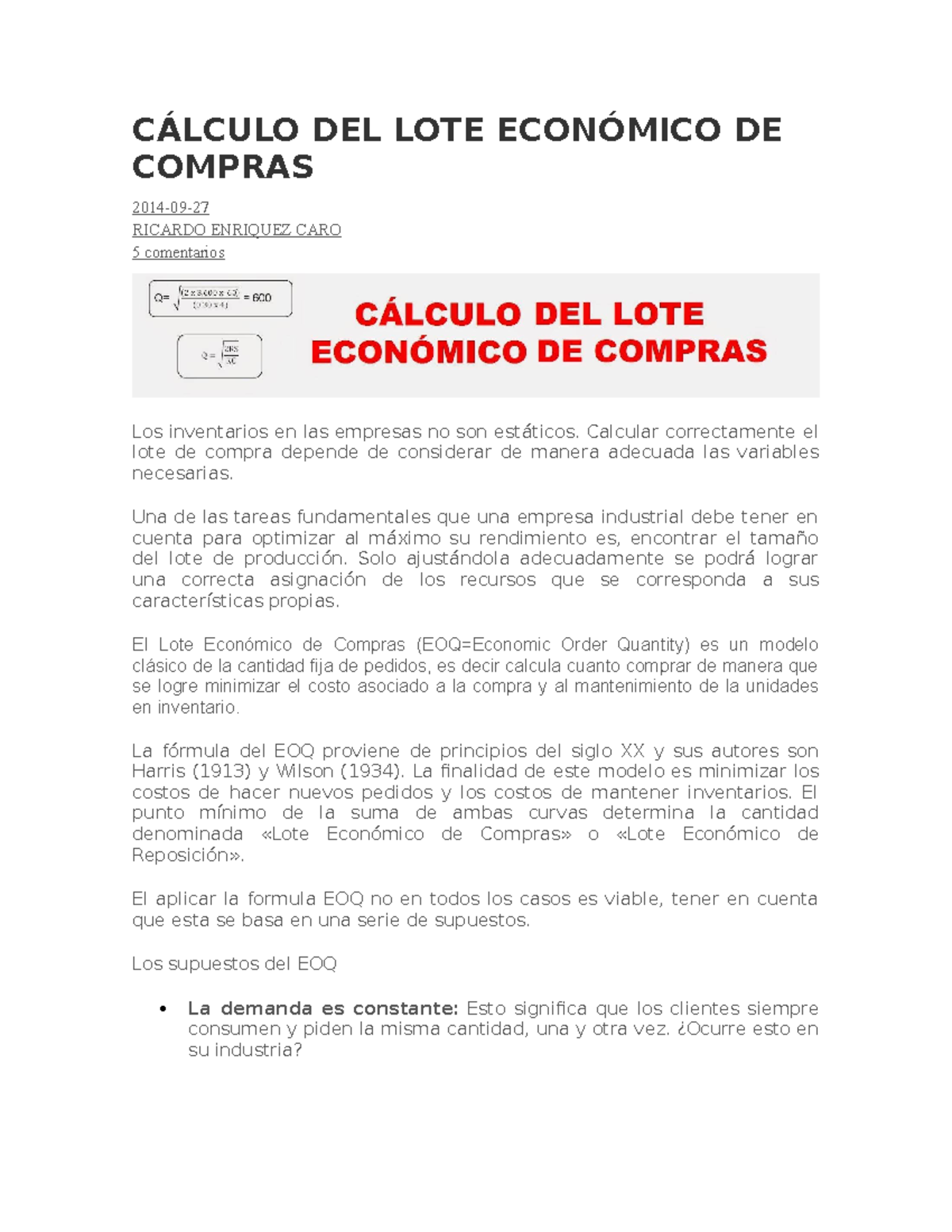 metodología Disturbio Espacio cibernético calcular lote economico ...