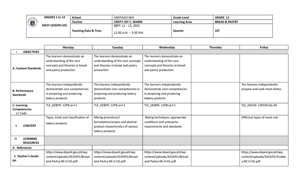 DLL - Daily lesson plan - GRADES 1 to 12 DAILY LESSON LOG School ...