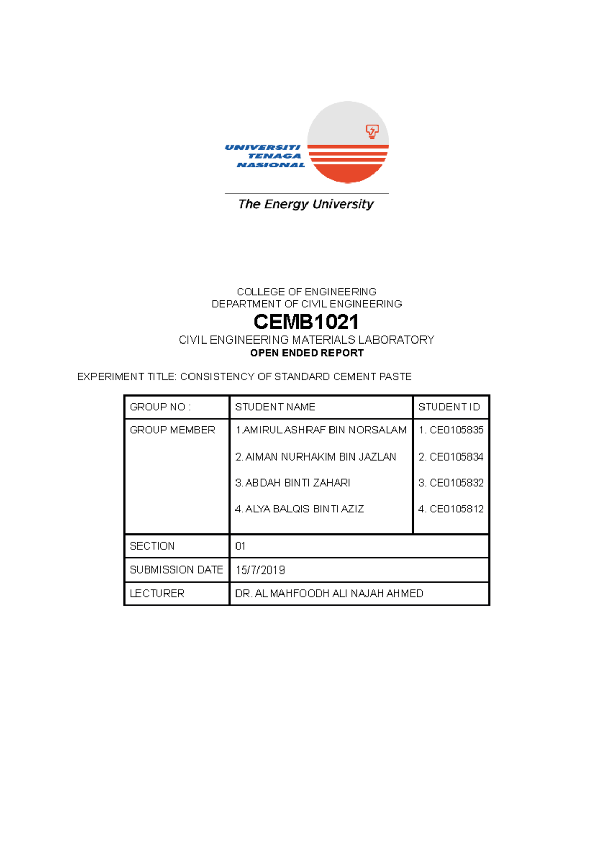 EXP 2 - Guided lab report for civil engineering material lab - COLLEGE ...