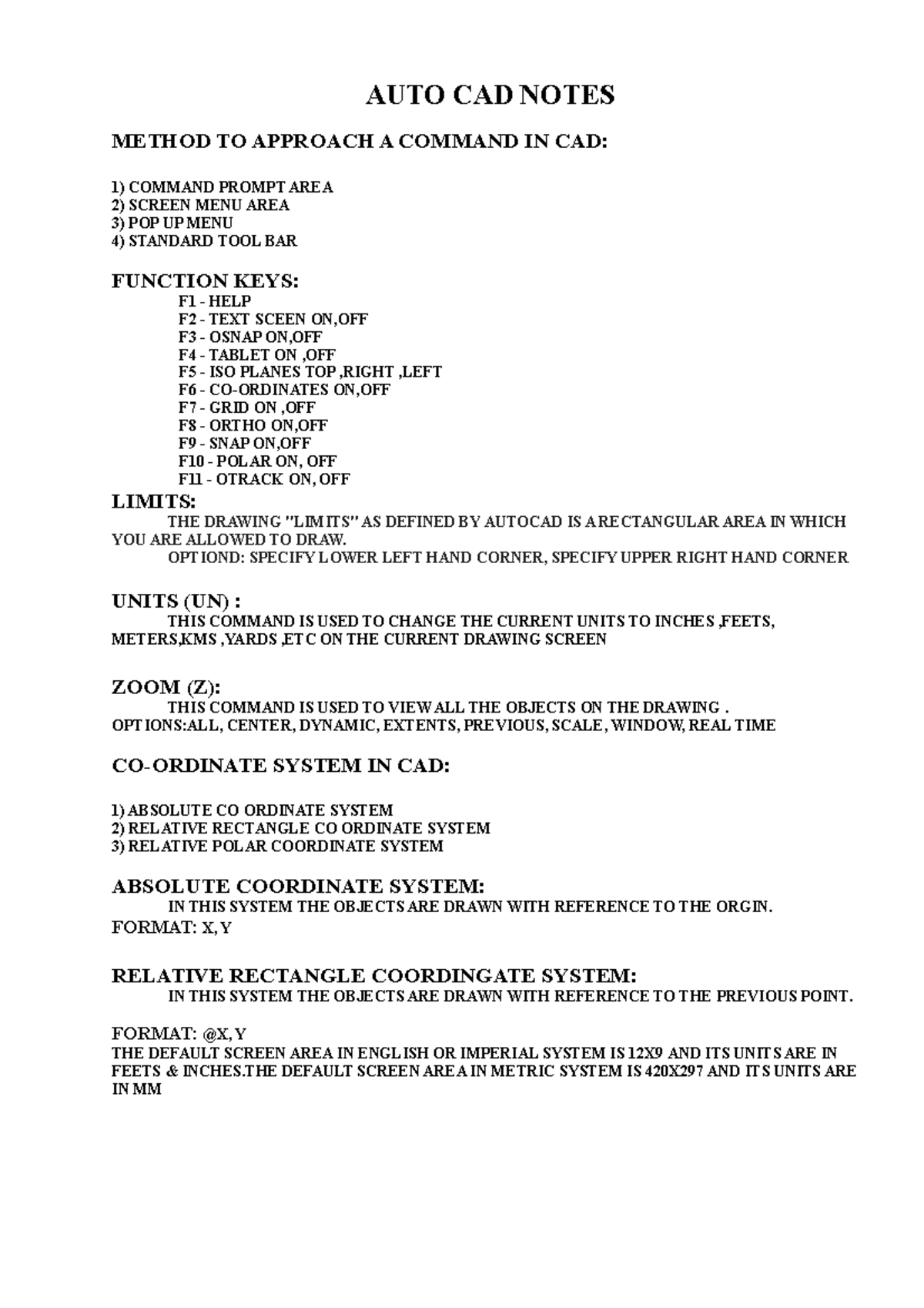 Cad notes - AUTO CAD NOTES METHOD TO APPROACH A COMMAND IN CAD: 1 ...