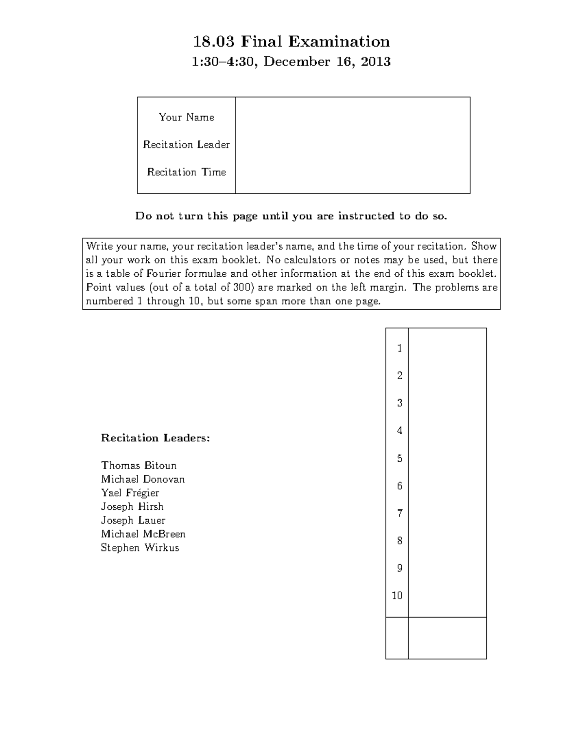 Final Exam Problems - 18 Final Examination 1:30–4:30, December 16, 2013 ...