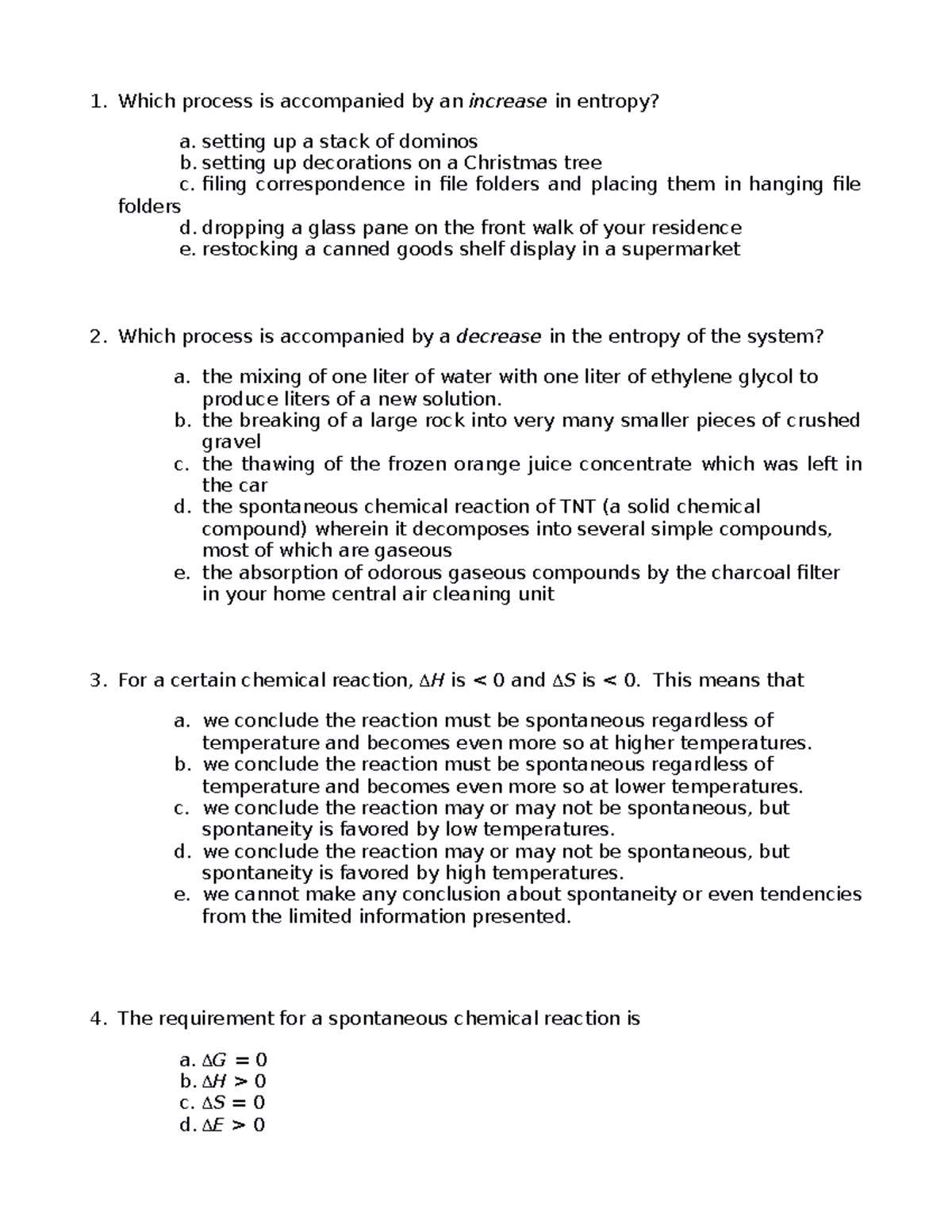 Chapter 19 Worksheet - Which process is accompanied by an increase in ...