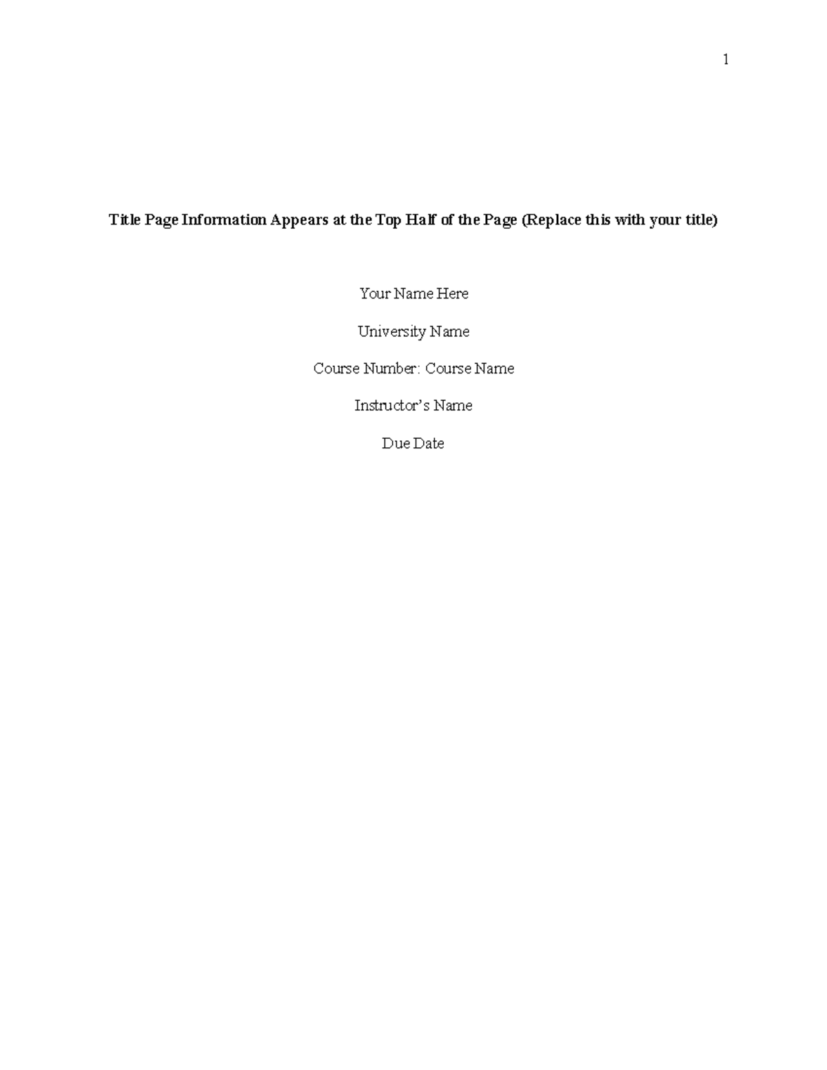 APA Template 1-2 - apa - Title Page Information Appears at the Top Half ...