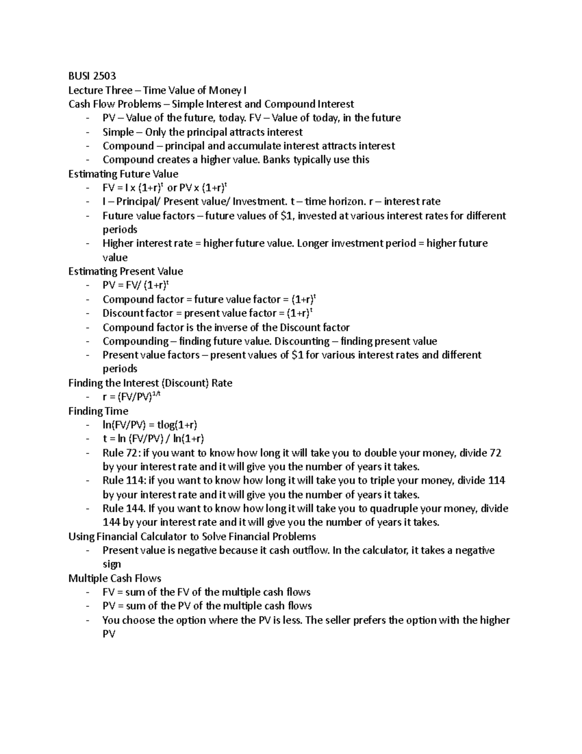 Lecture Three - Prof. Isaac Otchere - BUSI 2503 Lecture Three – Time Value of Money I Cash Flow ...