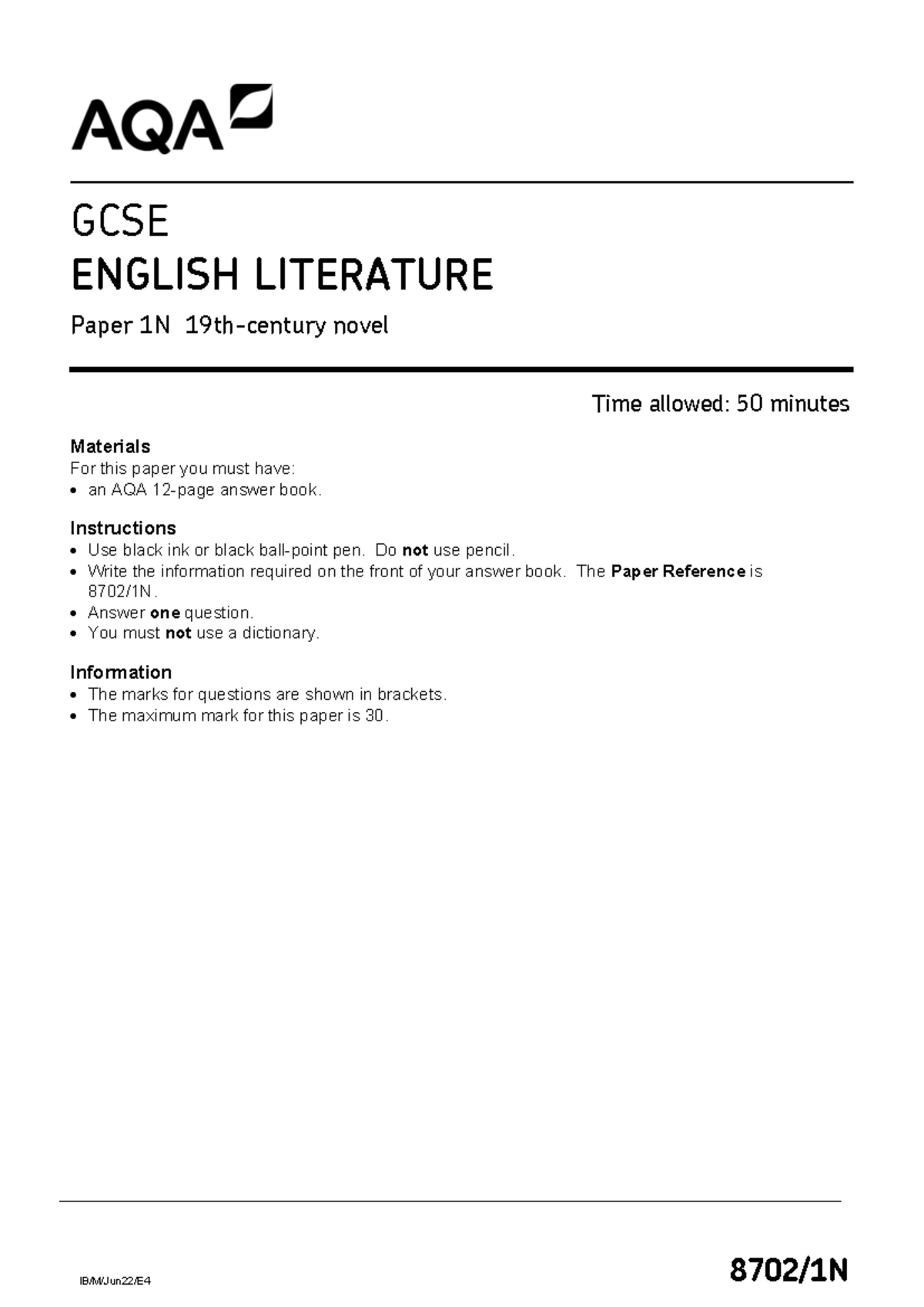 English Literature Paper 1 (2022) Copy 3FV - IB/M/Jun2 2 /E 4 8702/1N ...