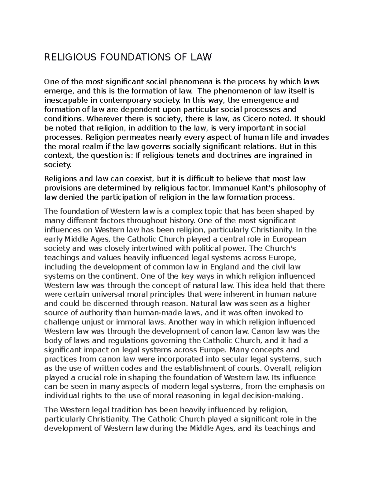 Religious Foundations OF LAW - RELIGIOUS FOUNDATIONS OF LAW One of the ...