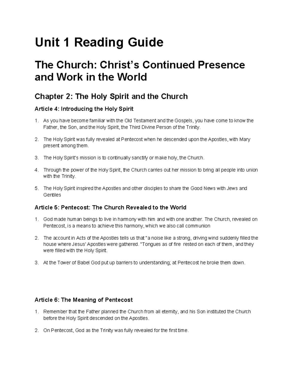 Unit 1 Ch 2 Reading Guide - Unit 1 Reading Guide The Church: Christ’s ...