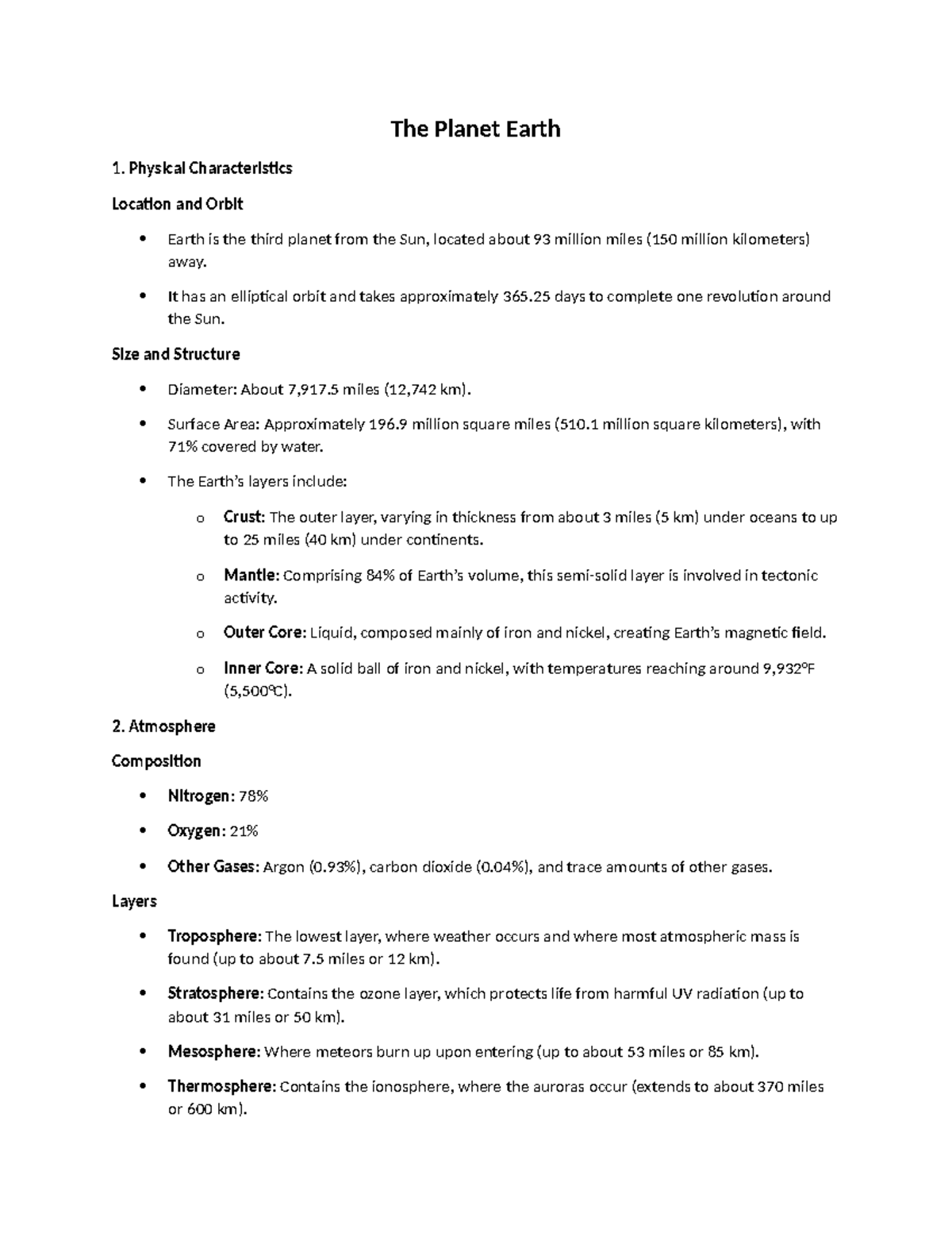 The Planet Earth - Physical Characteristics Location and Orbit Earth is ...