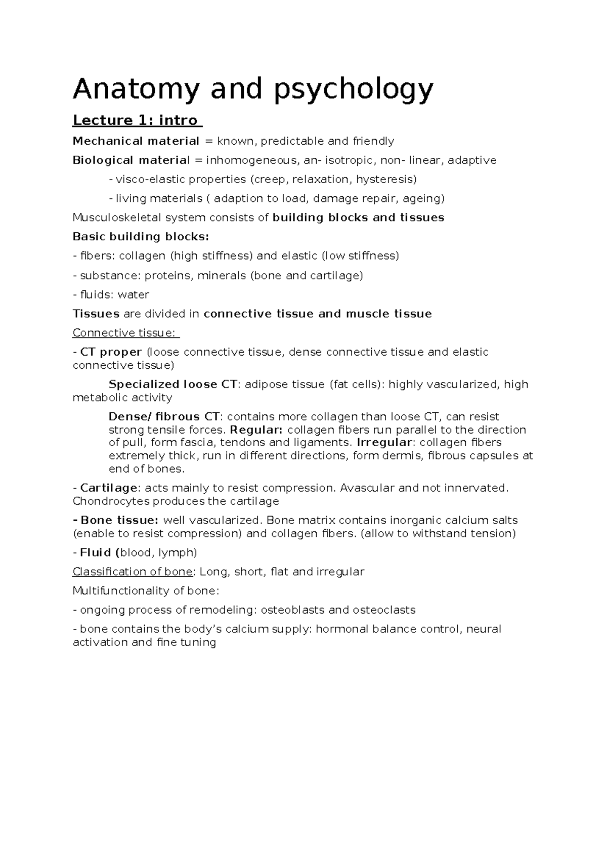 Anatomy and psychiology lecture summary - Anatomy and psychology ...