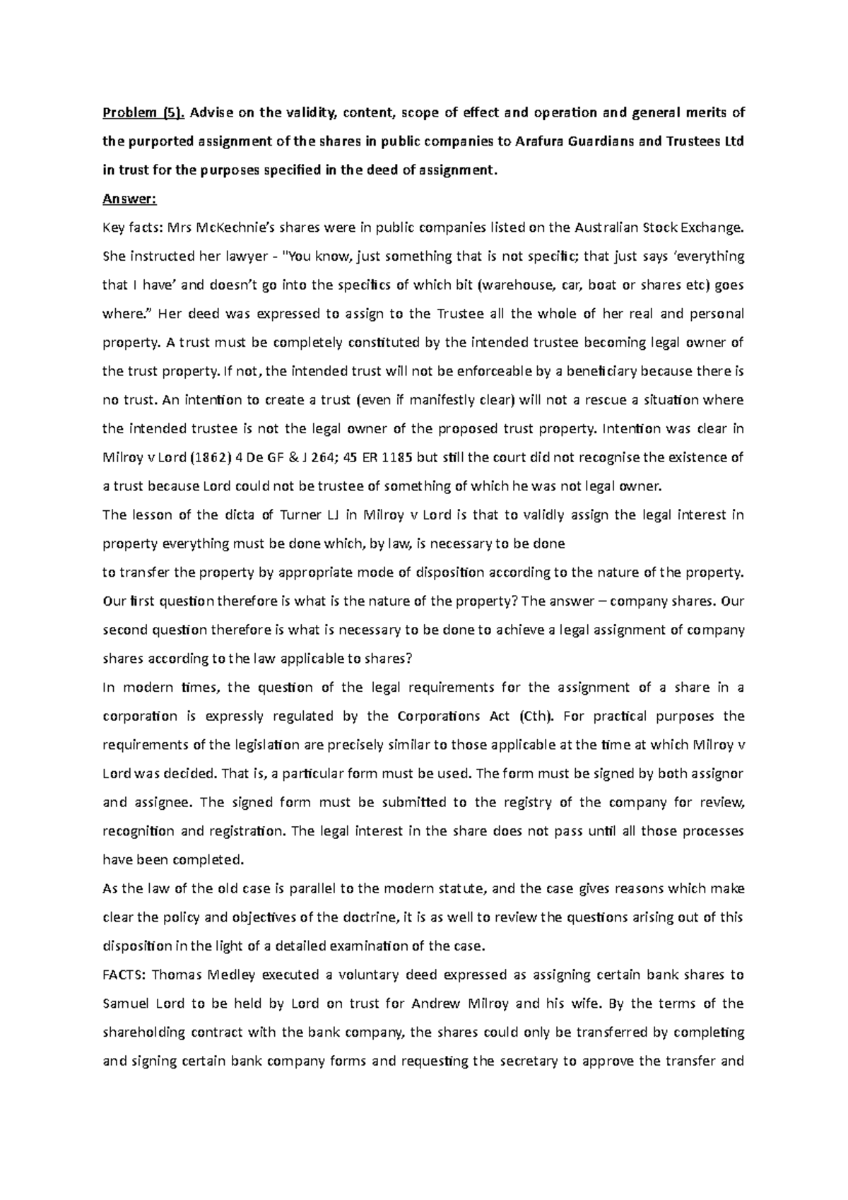 Problem Brief 2 part 5 questions and answers - Problem (5). Advise on ...