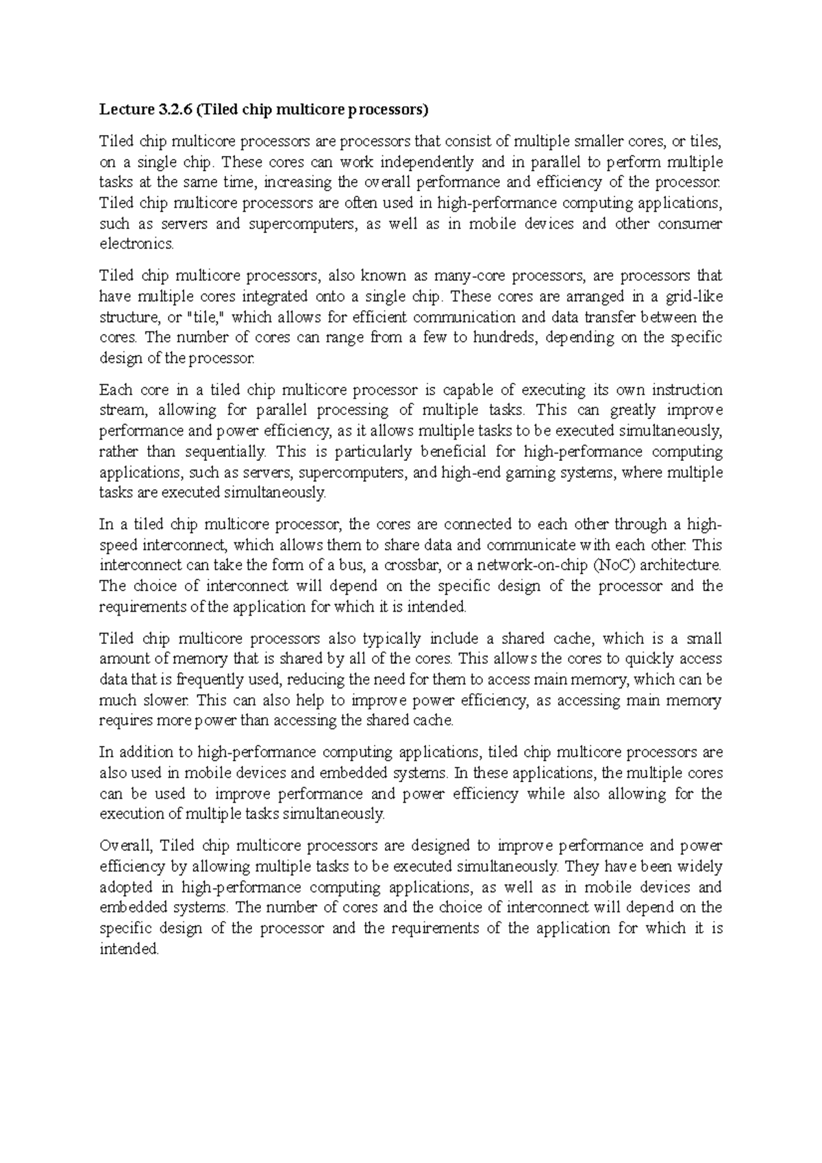 Lecture 326 Tiled Chip Multicore Processors Lecture 32 Tiled Chip Multicore Processors