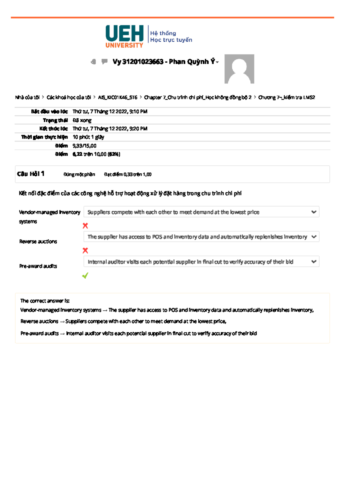 Chương 7¬ kiểm tra LMS2 Xem lại bài làm.pdf 2 - Bắt đầu vào lúc Thứ tư, 7 Tháng 12 2022, 9:10 PM ...