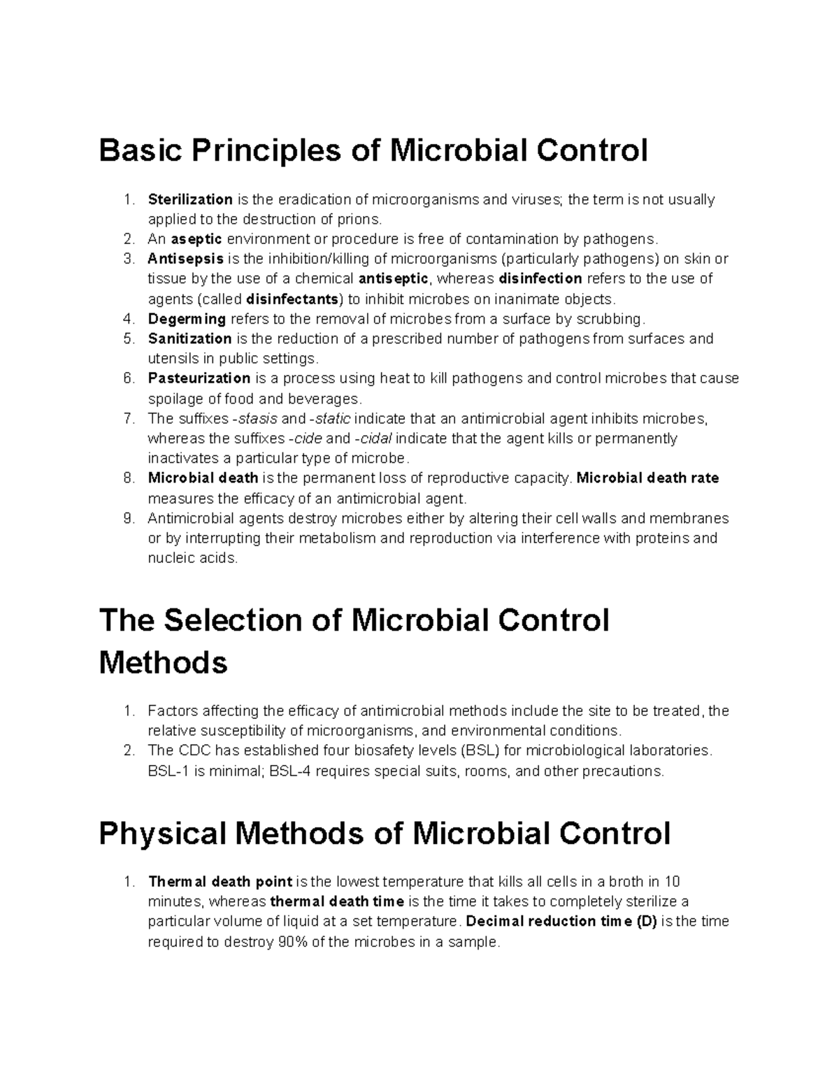 MCB 100 Study Guide Chp 9 - Basic Principles of Microbial Control Sterilization is the ...