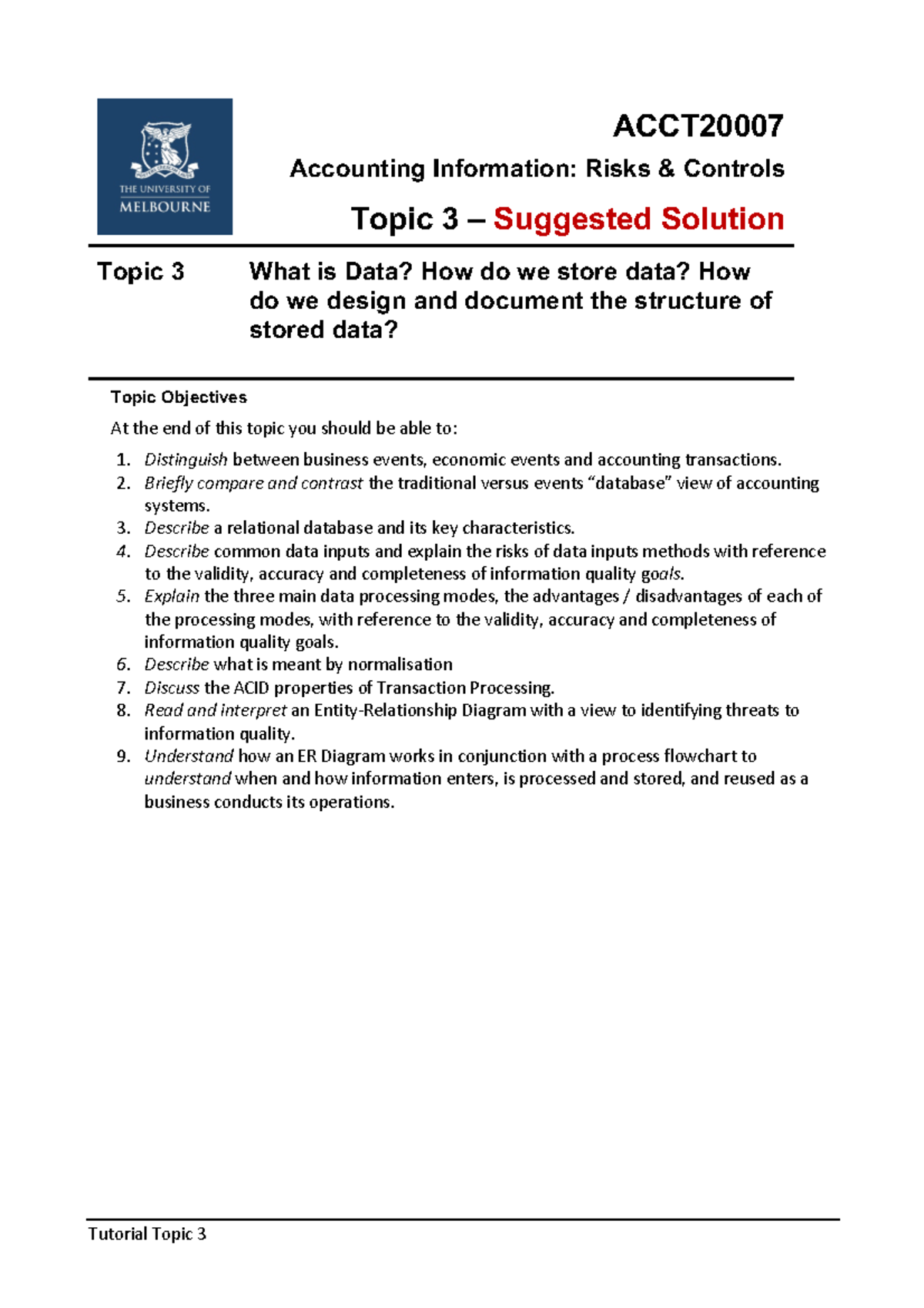 Tutorial 3 soluion - ACCT Accounting Information: Risks & Controls Topic 3 – Suggested Solution ...