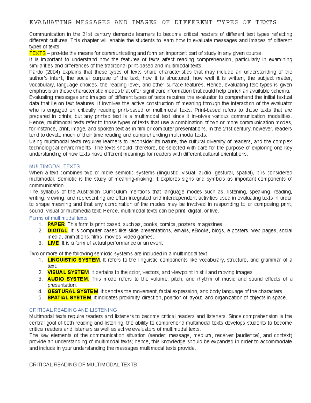 ENG 3A Chapter 5 Evaluating Messages AND Images OF Different Types OF Texts - EVALUATING ...