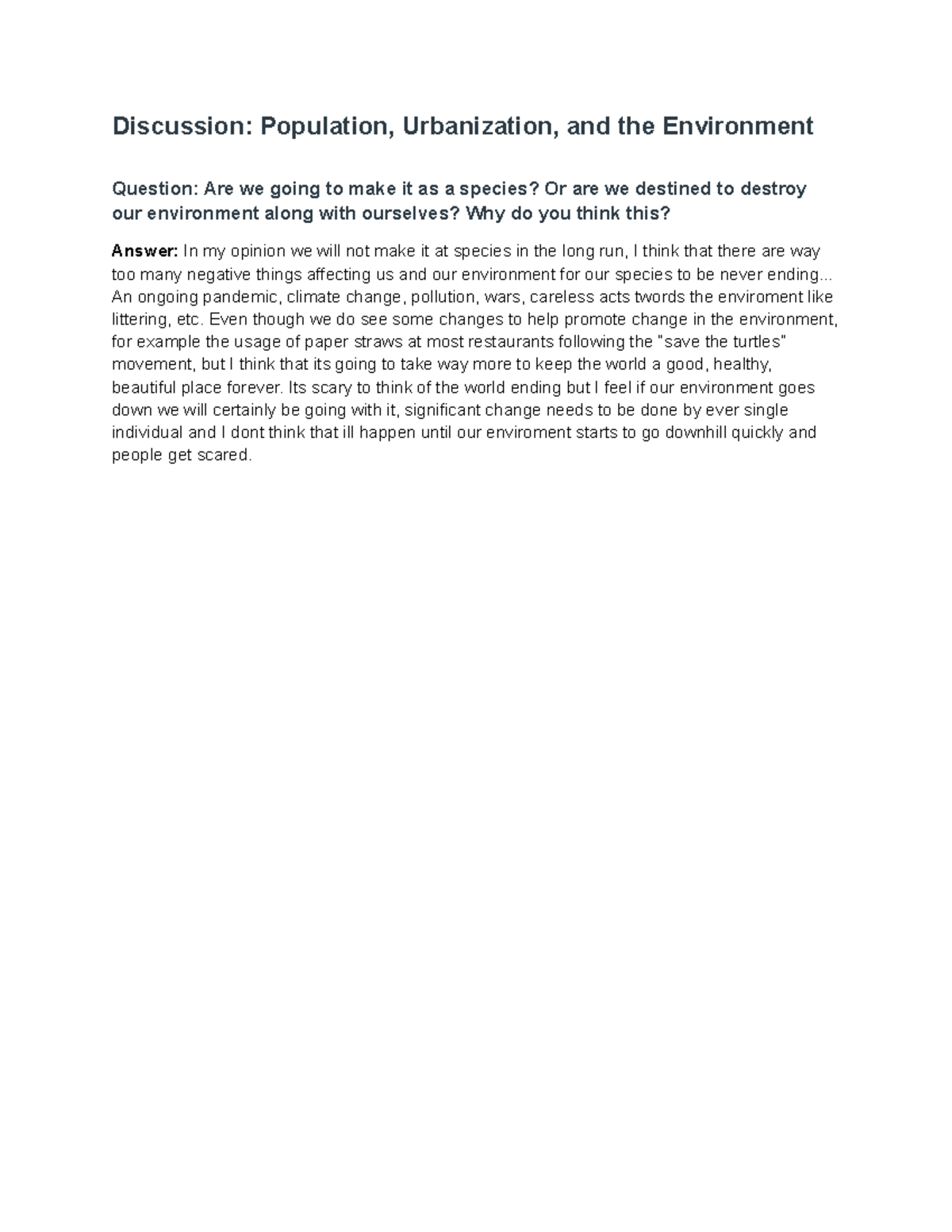 Discussion Population, Urbanization, and the Environment - Discussion ...