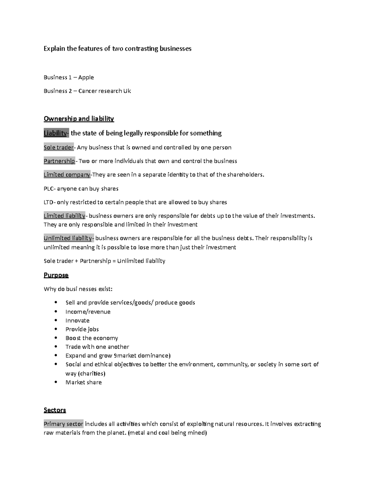 P1 Explain The Features Of 2 Contrasting Businesses Explain The Features Of Two Contrasting