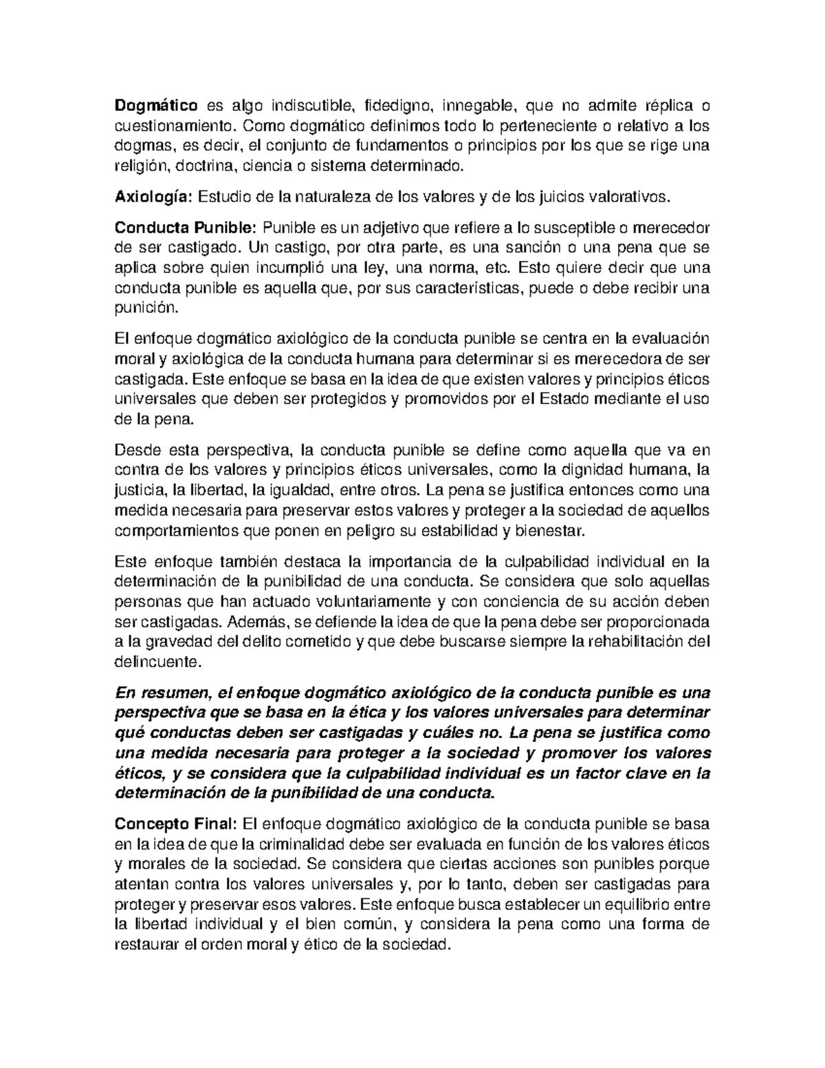 Conducta Punible - Apuntes. - Dogmático es algo indiscutible, fidedigno ...