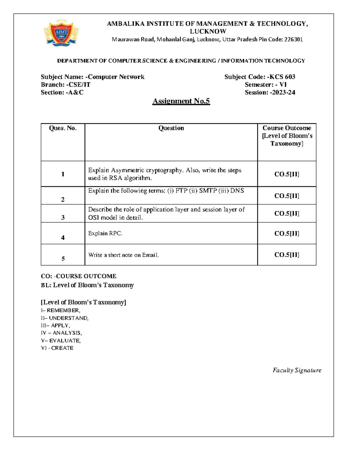 Assignment 5 CN - DEPARTMENT OF COMPUTER SCIENCE & ENGINEERING ...