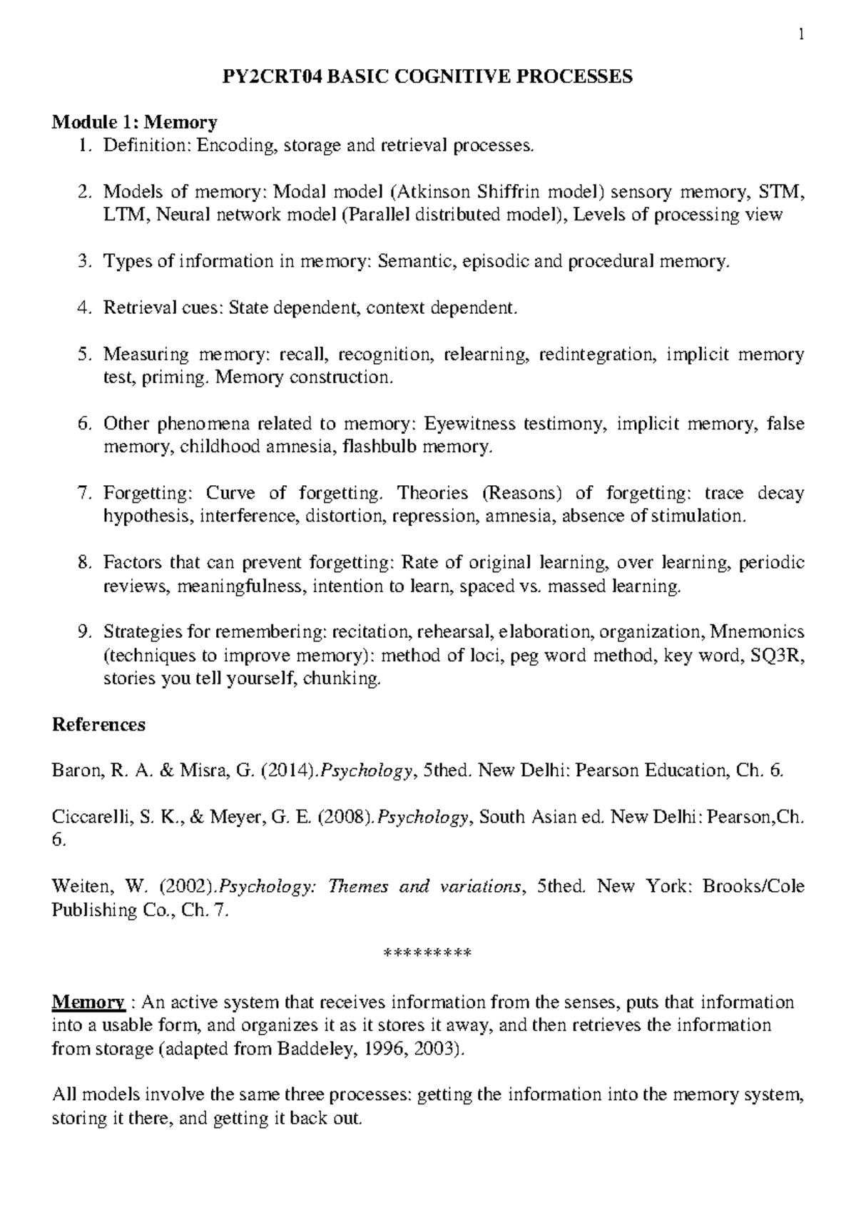 Module 1 memory 240525 135737 - PY2CRT04 BASIC COGNITIVE PROCESSES ...