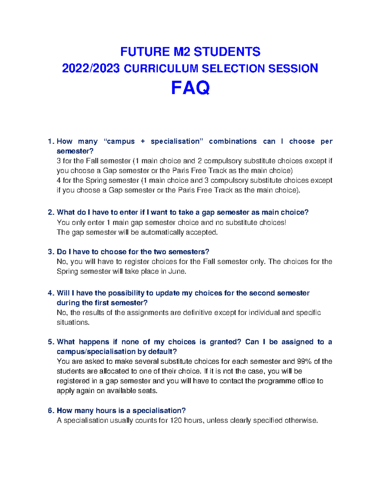 Future M2 Students - FAQ Curriculum Selection 2022 2023 - FUTURE M2 ...