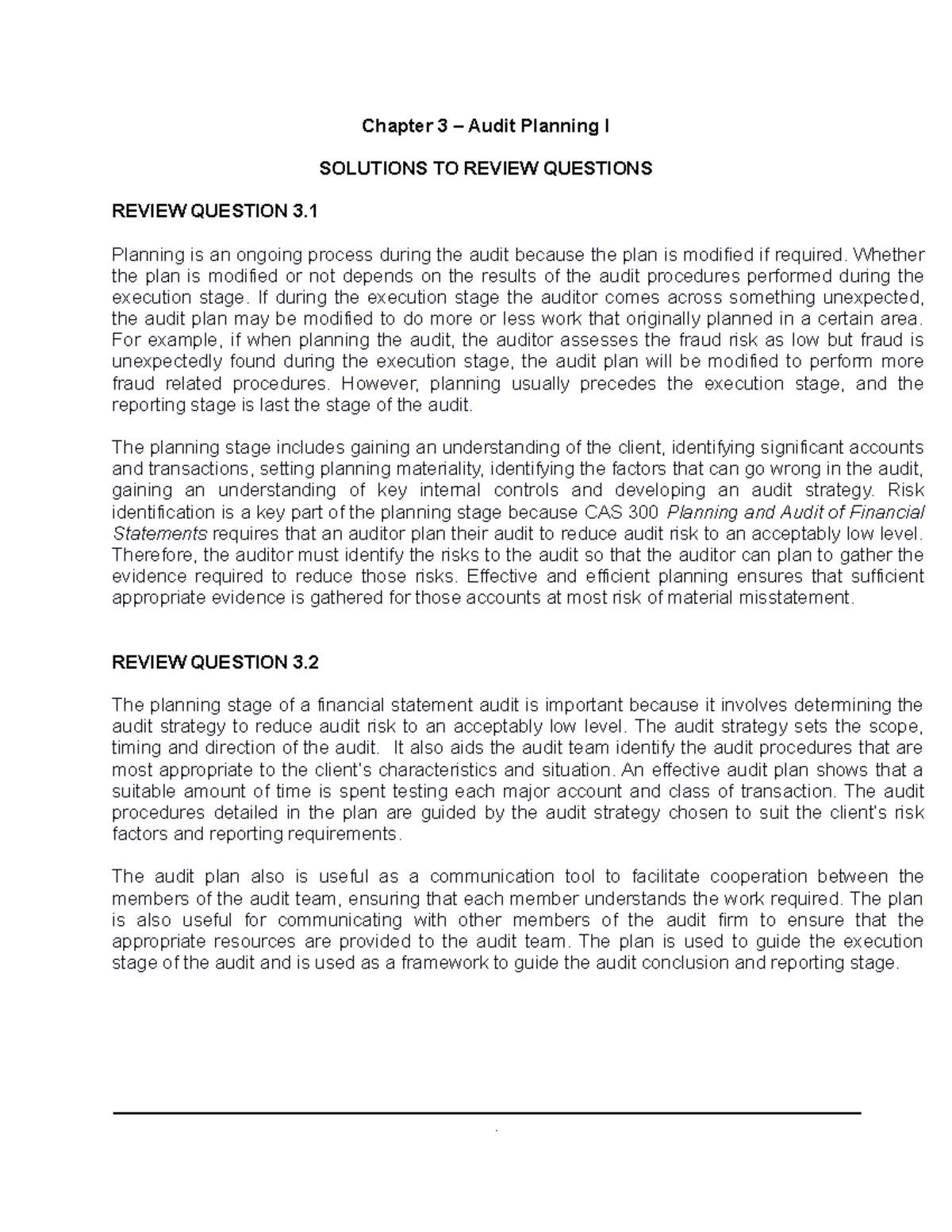 Ch. 3 Assigned Question Solutions - Chapter 3 – Audit Planning I ...