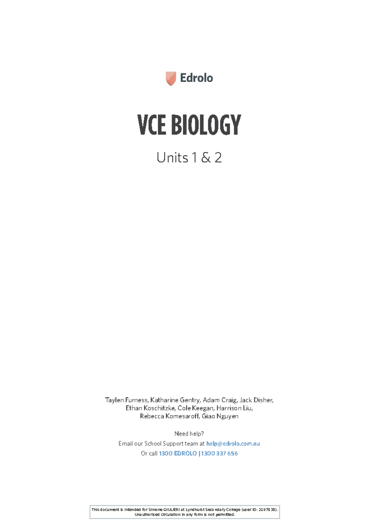 0. Edrolo VCE Biology Units 1-2 Contents and Preface - Units 1 & 2 ...