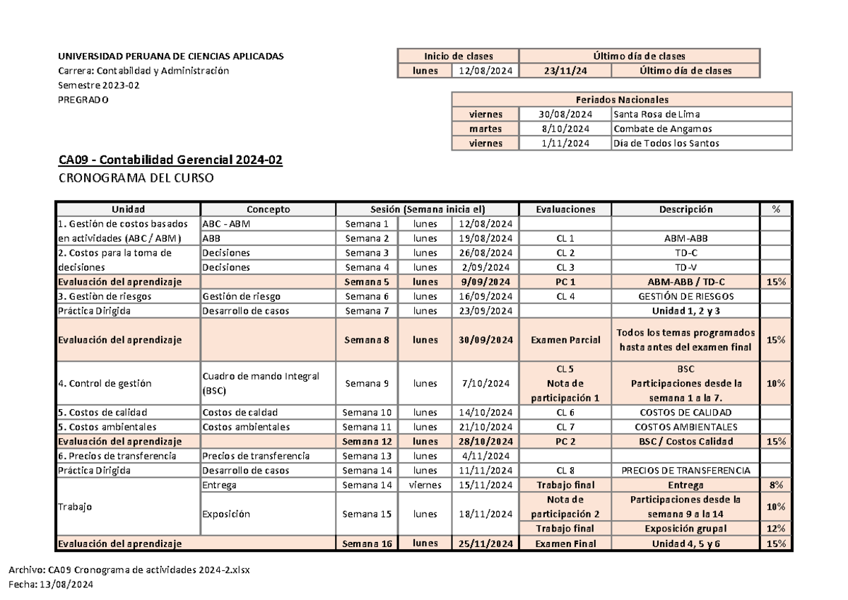 CA09 Cronograma de actividades 2024-2 - UNIVERSIDAD PERUANA DE CIENCIAS ...