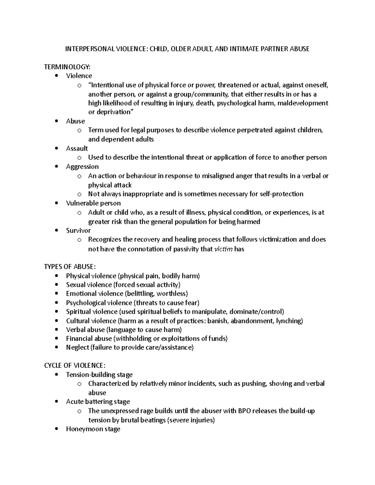 Interpersonal Violence - INTERPERSONAL VIOLENCE: CHILD, OLDER ADULT ...