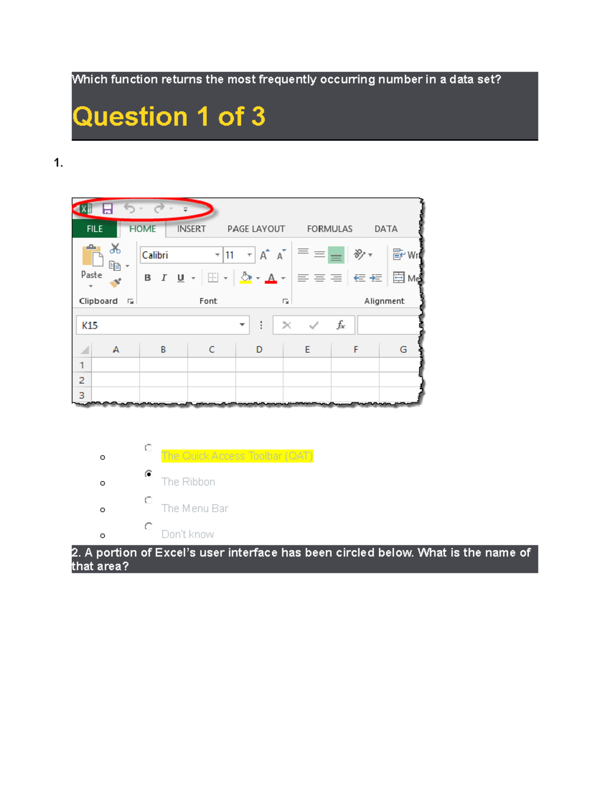 Question - a answer needed - Which function returns the most frequently occurring number in a ...