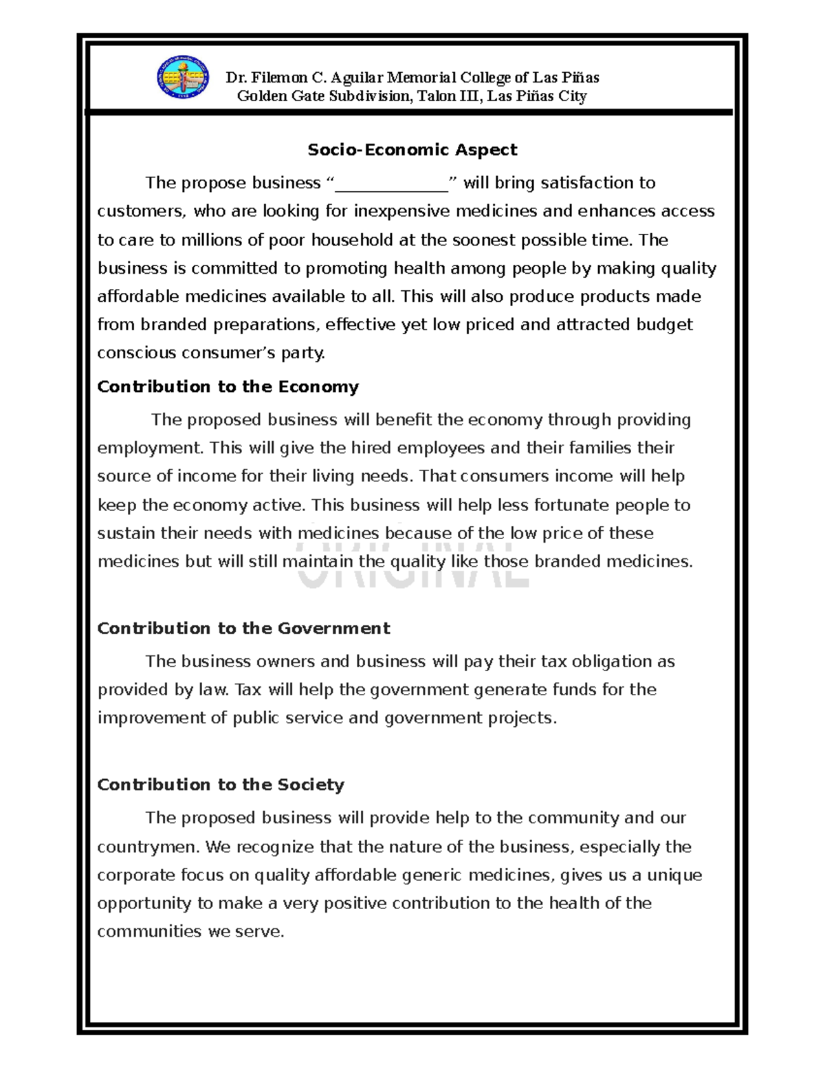 236274340 Sample of Socio Economic Aspect - Dr. Filemon C. Aguilar ...